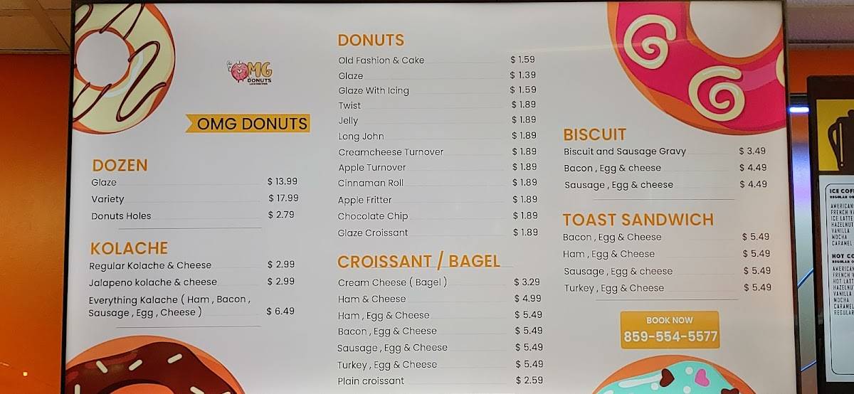 Menu at OMG Donuts pub & bar, Lexington