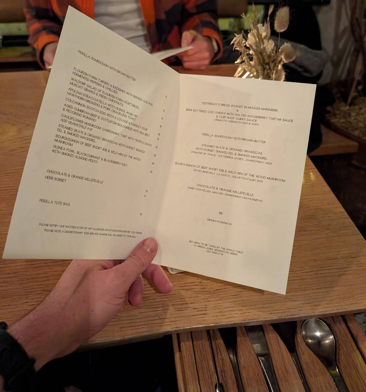 Menu at Perilla pub & bar, London, 1-3 Green Lanes