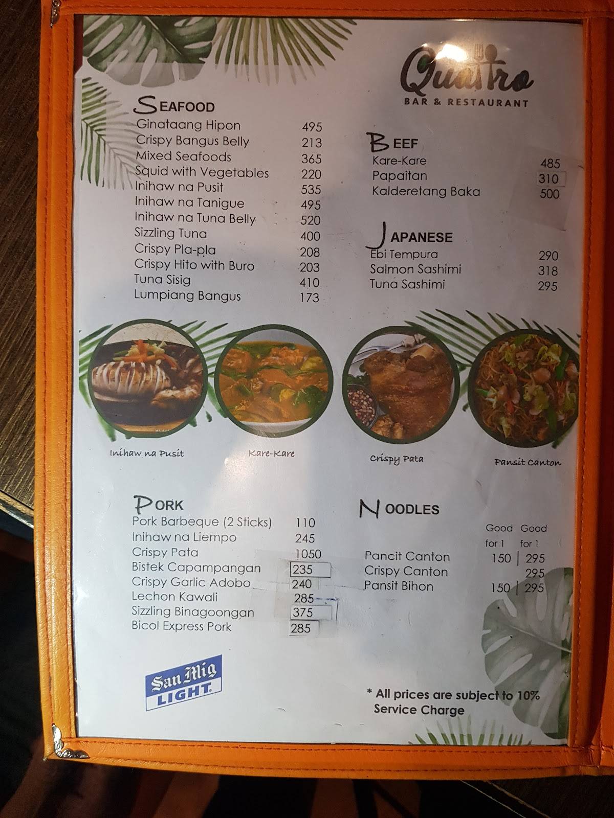 Menu at Quattro Grill Bar and Restaurant, Quezon City