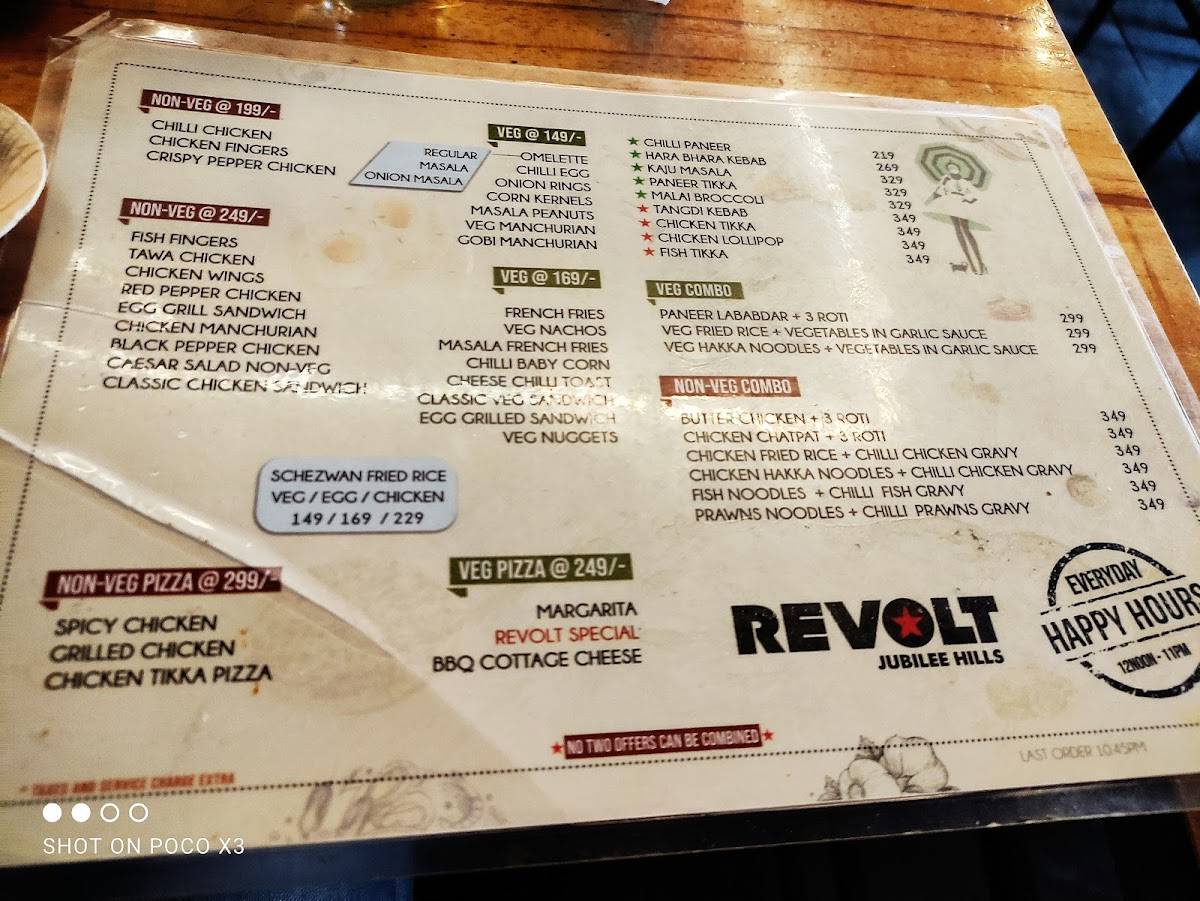 Menu at REVOLT BAR N KITCHEN, Hyderabad, 644