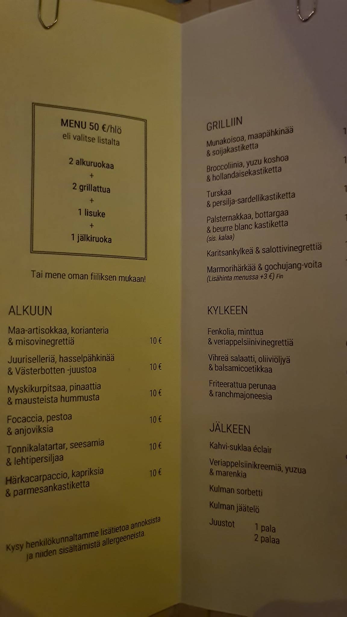 Menu at Restaurant BasBas Kulma, Helsinki