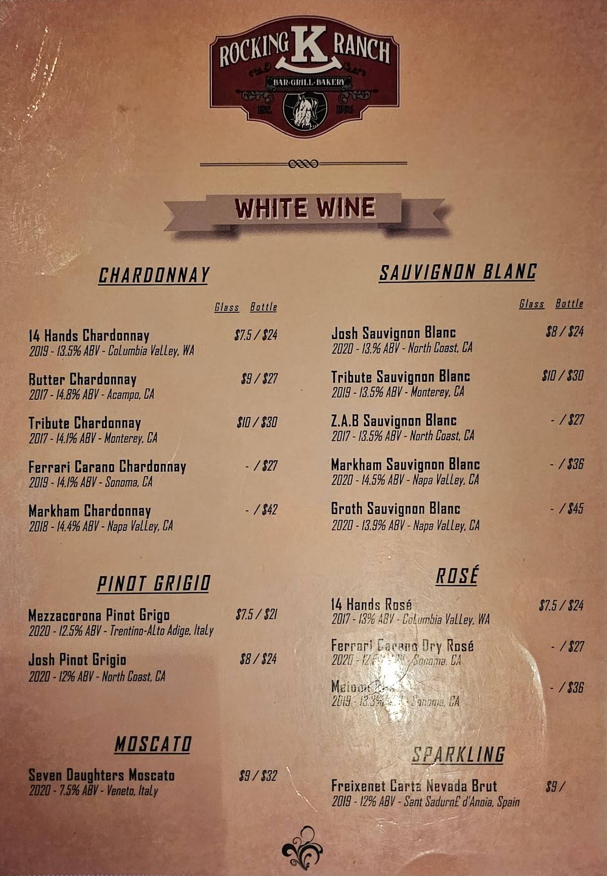 Menu at Rocking K Ranch pub & bar, Hemet