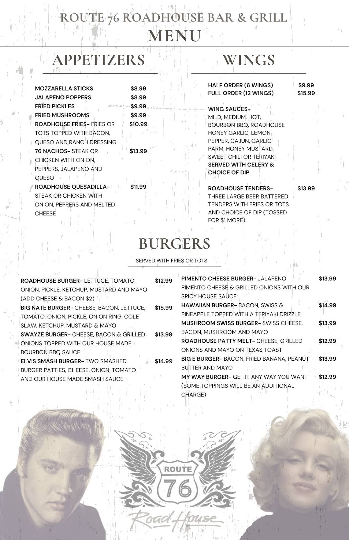 Menu at Route 76 Roadhouse Bar & Grill, Clayton