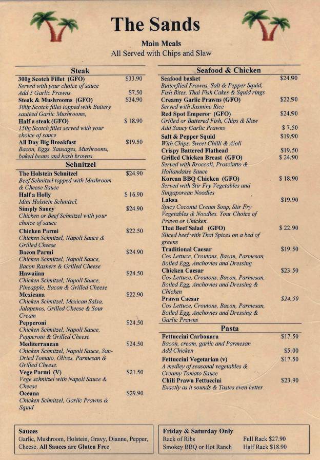 Menu at Silversands Tavern pub & bar, Silver Sands