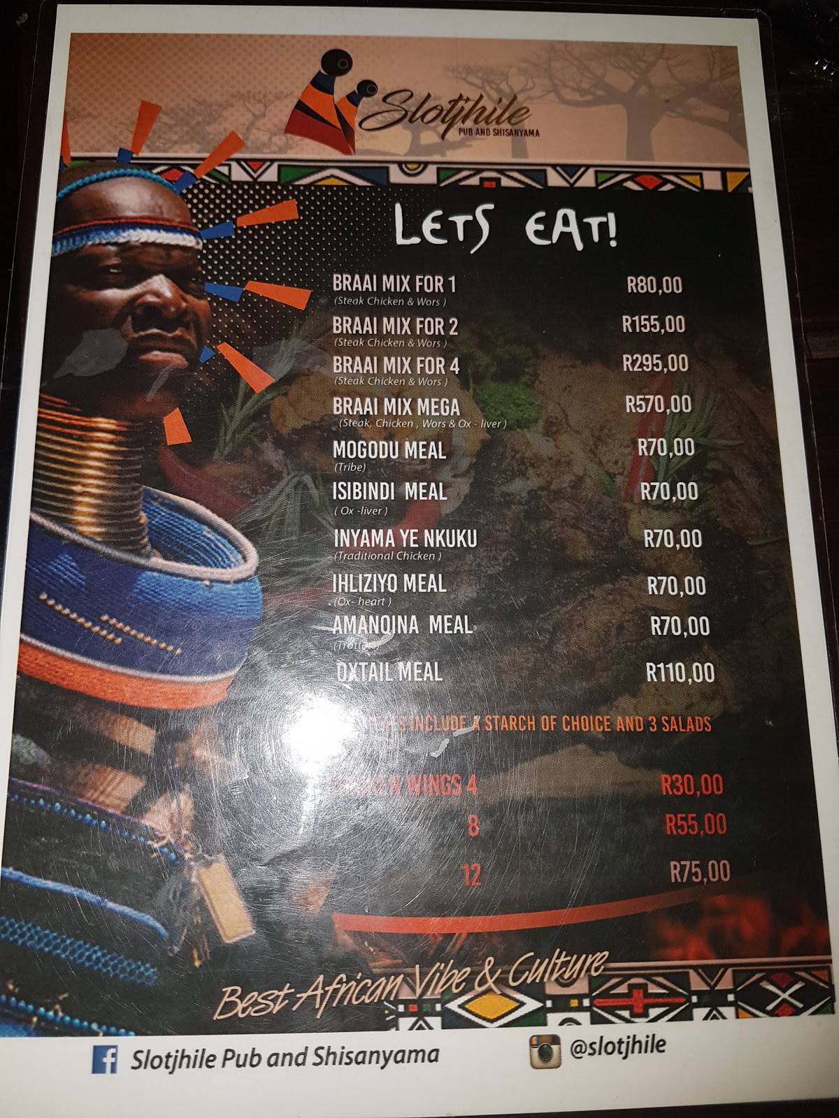 Menu at Slotjhile Pub & Shisanyama, Tembisa