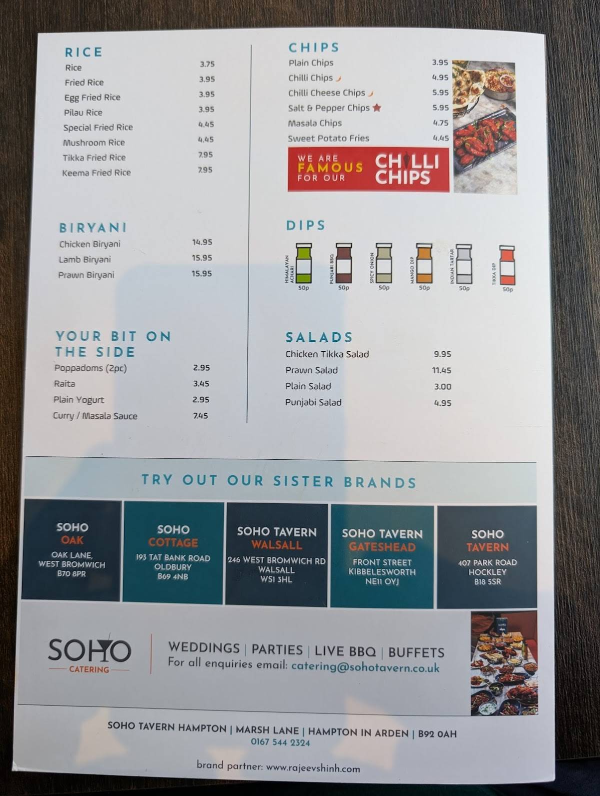 Menu at Soho Tavern Hampton In Arden pub & bar, Solihull
