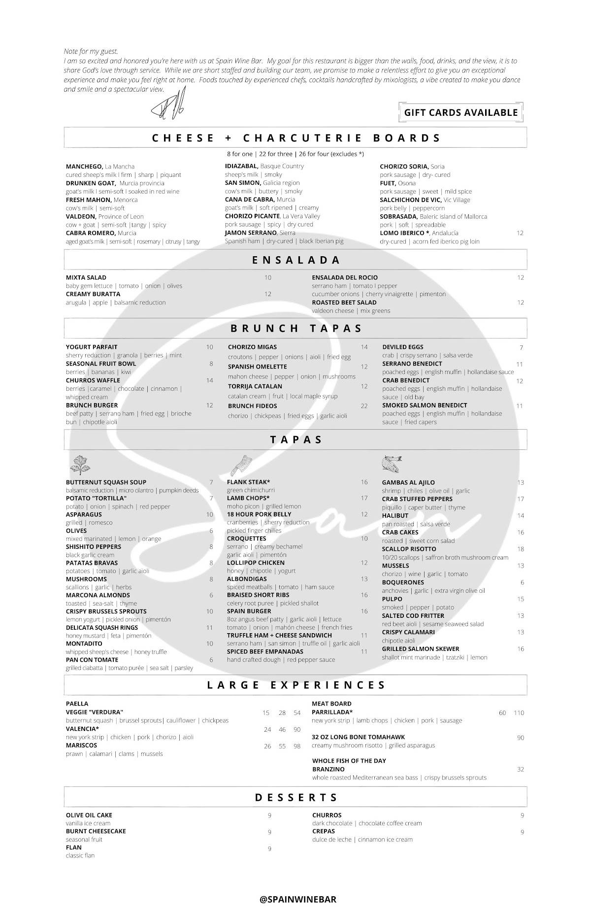 Menu at Spain Wine Bar, Ocean City, 13 St Louis Ave