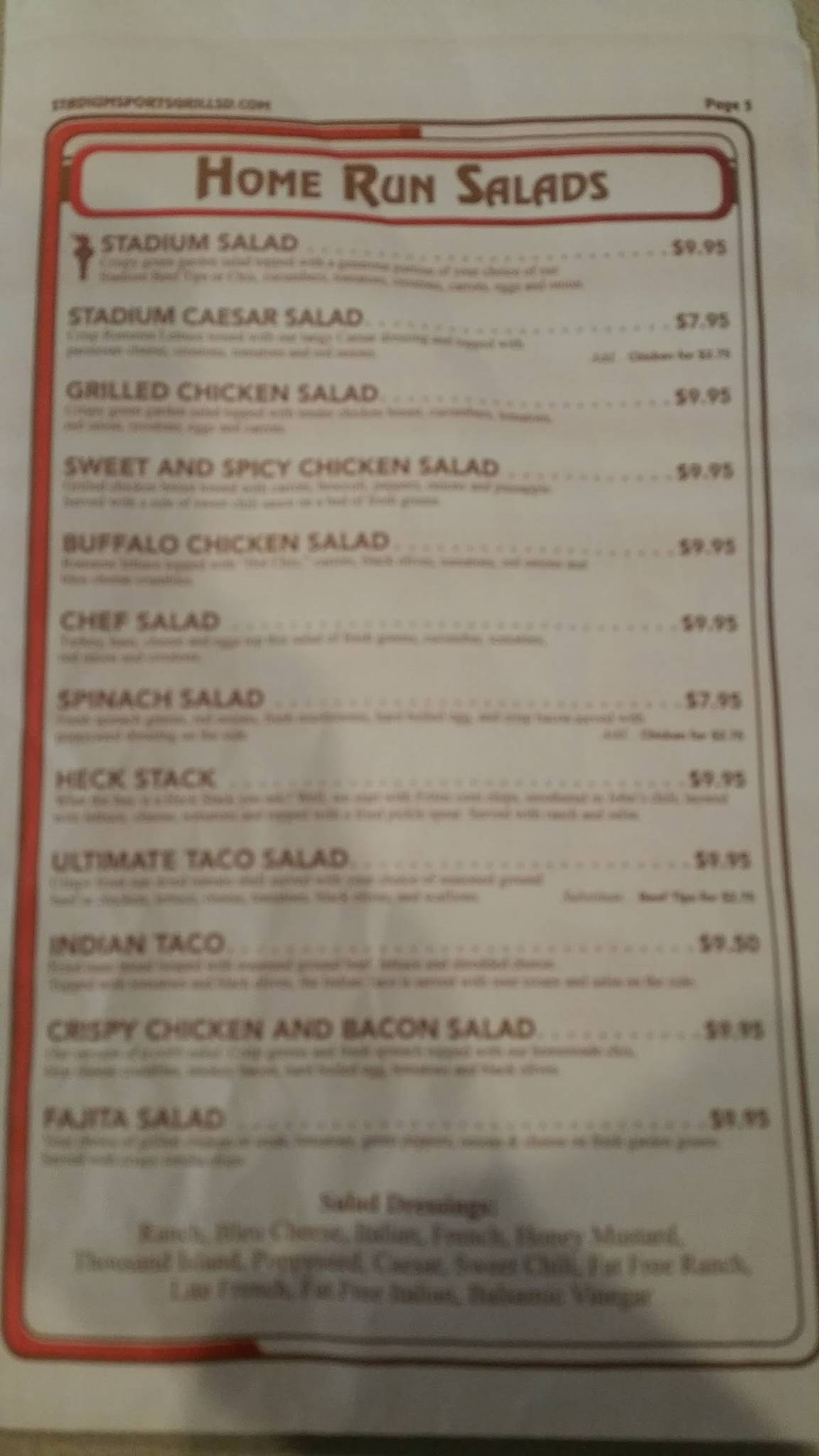 Menu at Stadium Sports Grill pub & bar, Belle Fourche