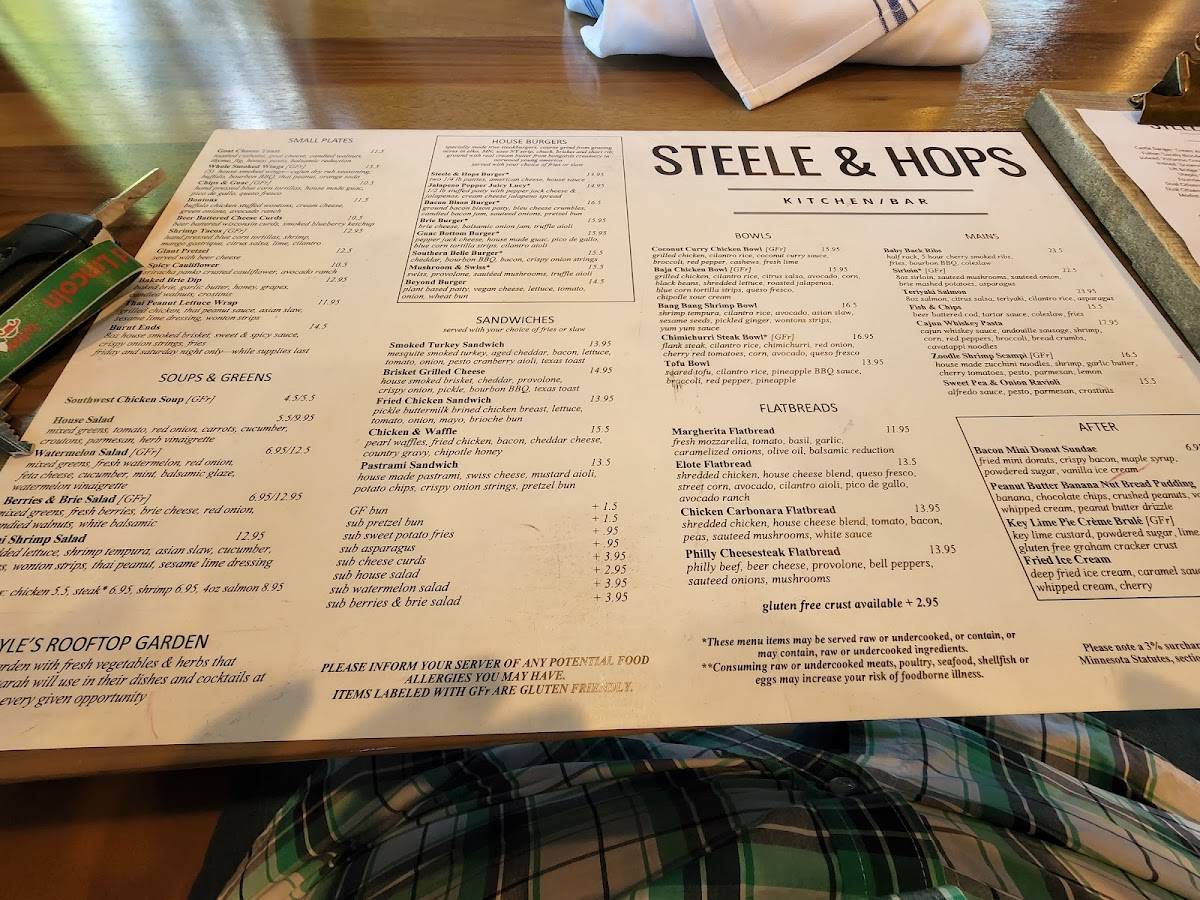 Menu at Steele & Hops pub & bar, Saint Anthony