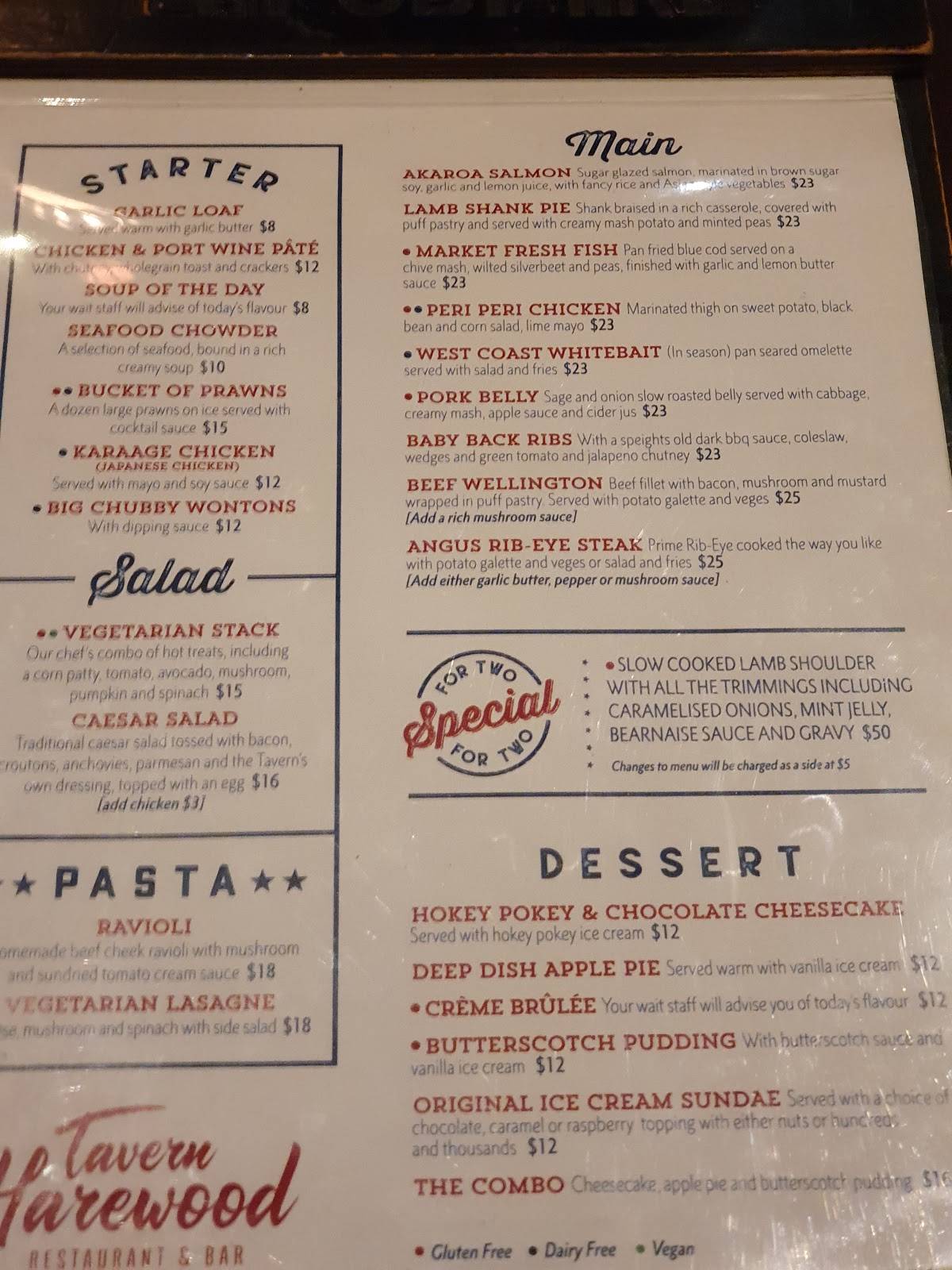 Menu at Tavern Harewood pub & bar, Christchurch, 333 Harewood Rd