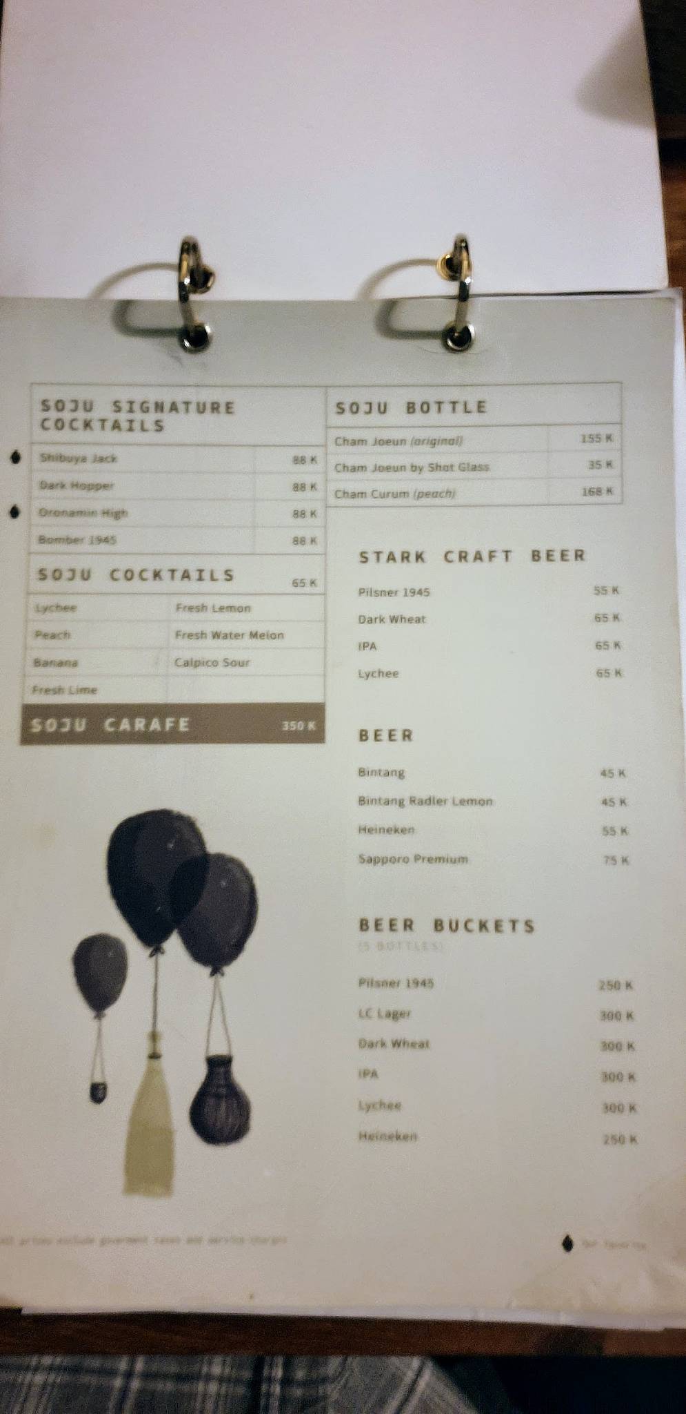 Menu at The Awan Lounge pub & bar, Jakarta