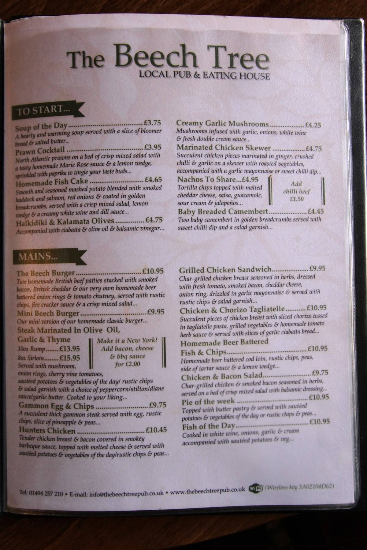 Menu at The Beech Tree pub & bar, High Wycombe
