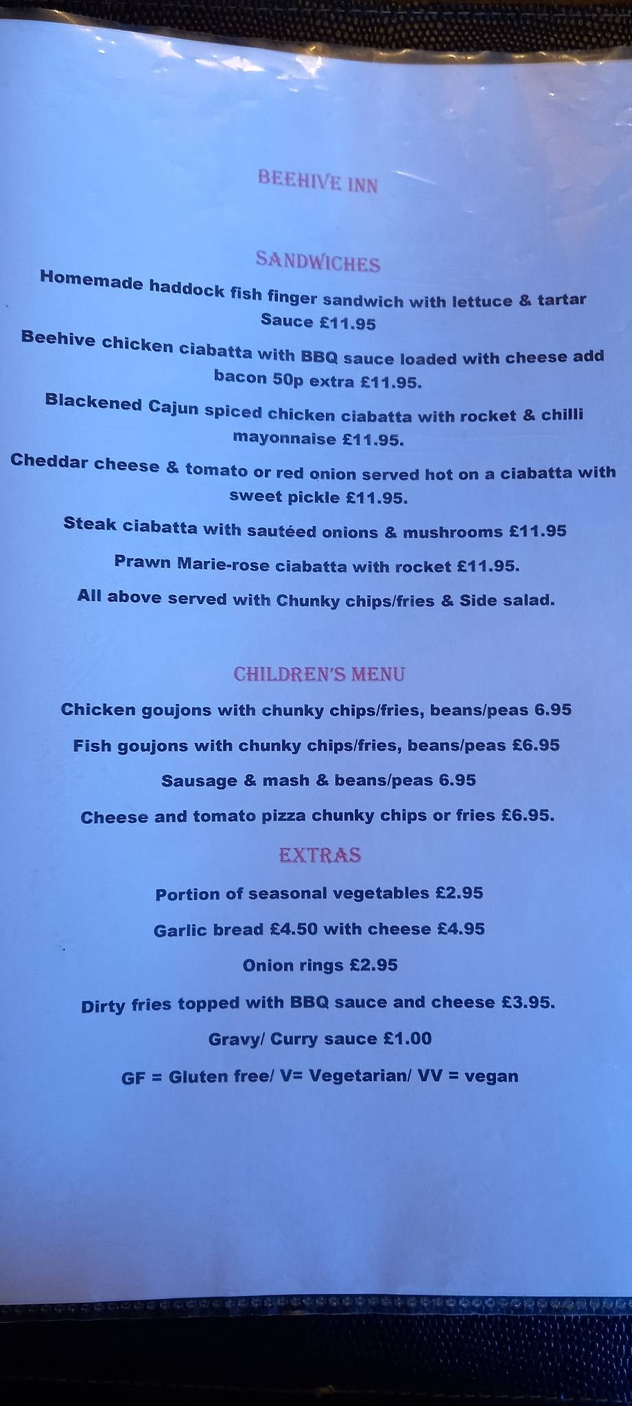 Menu at The Beehive Pub & Dining, Sowerby Bridge