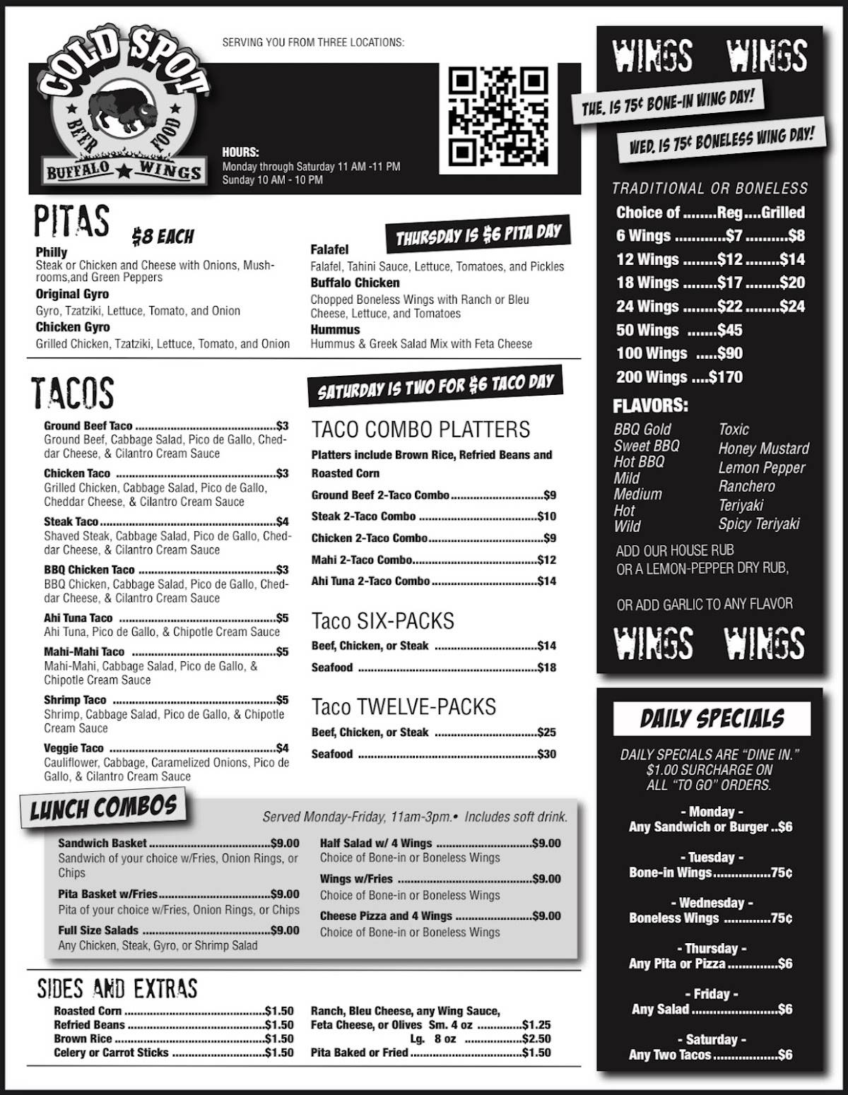 Menu at The Cold Spot pub & bar, Charleston, Washington St W