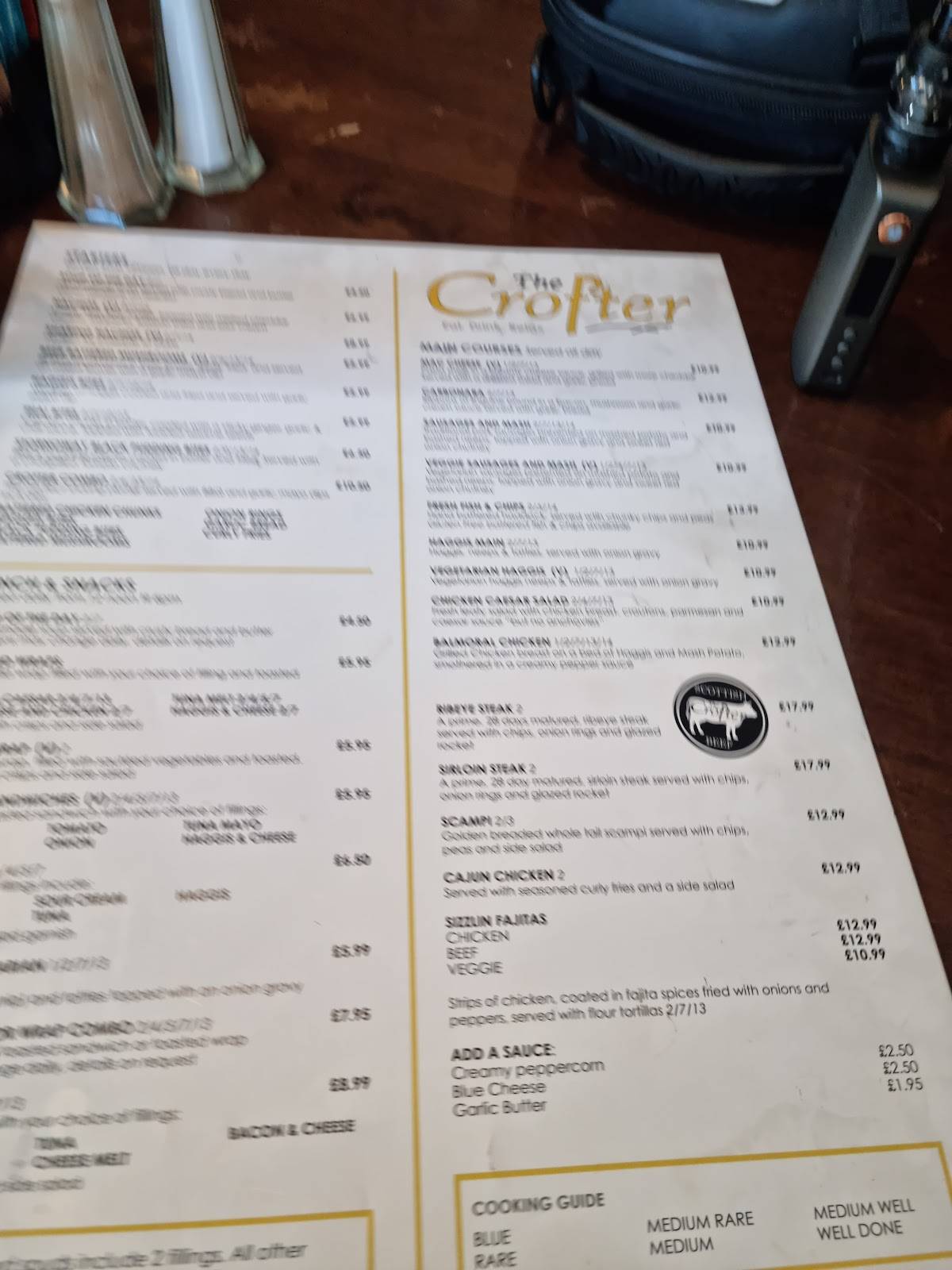 Menu at The Crofter Bar and Restaurant, Fort William