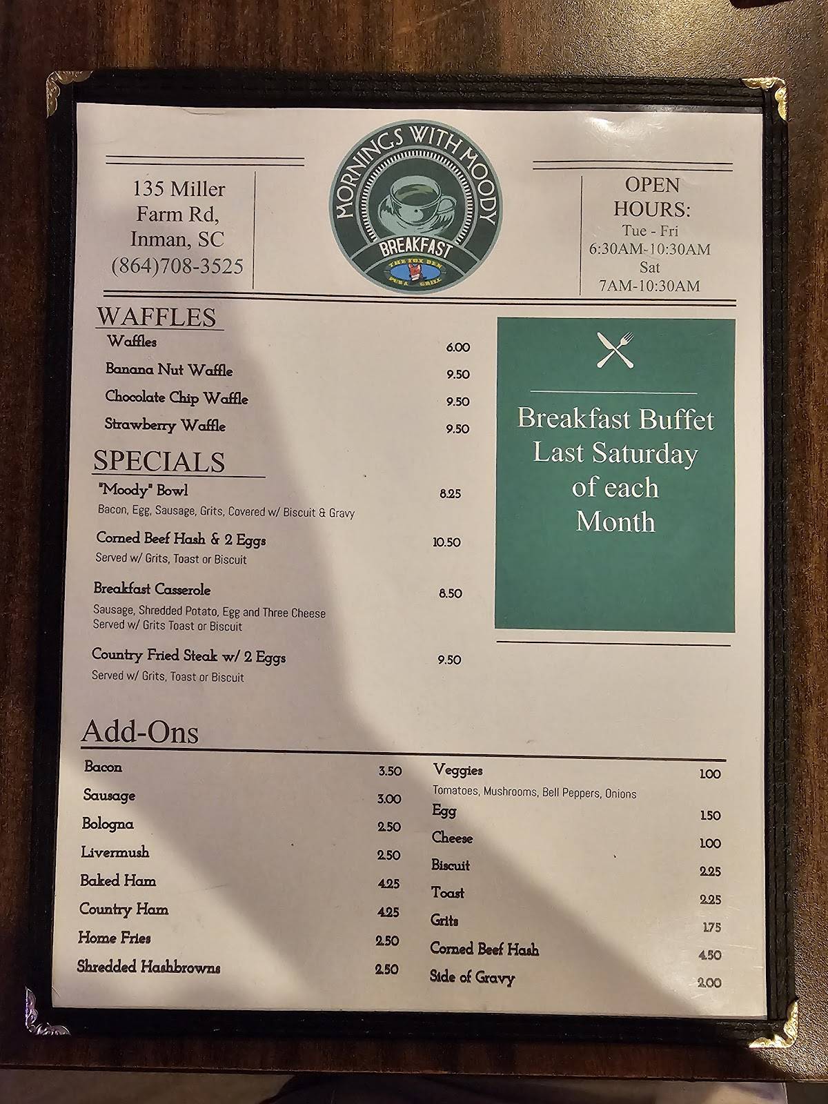 Menu at The Fox Den Pub & Grill, Inman