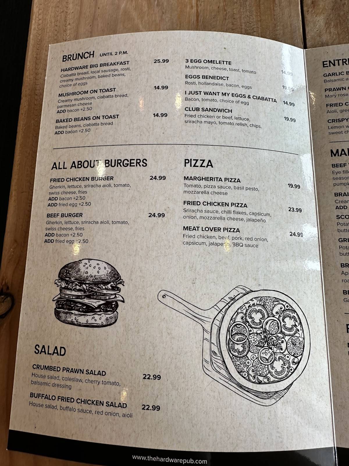 Carta de The Hardware Bar & Restaurant, Lower Hutt