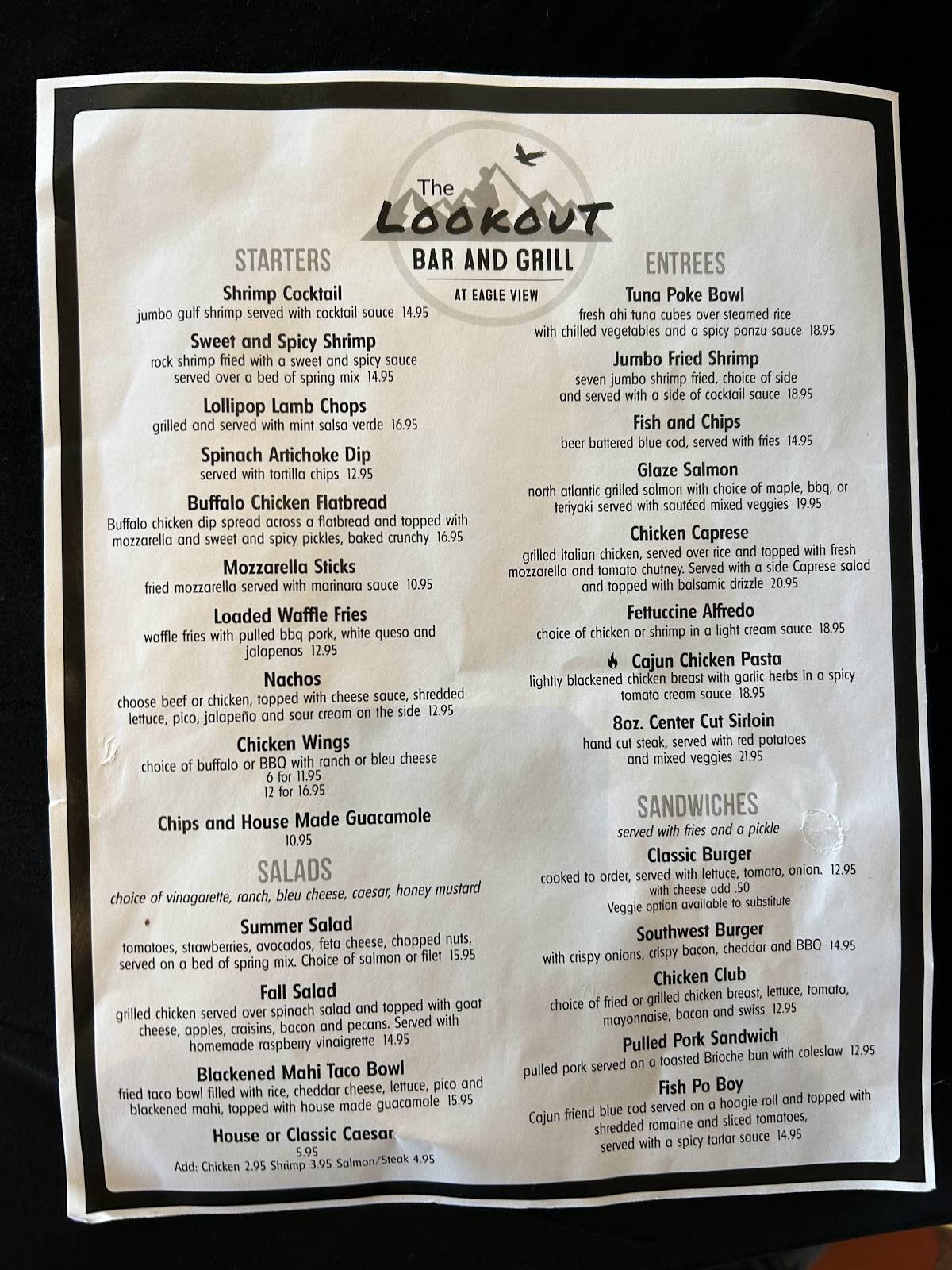 Menu at The Lookout Bar & Grill at Eagle View, Charleston