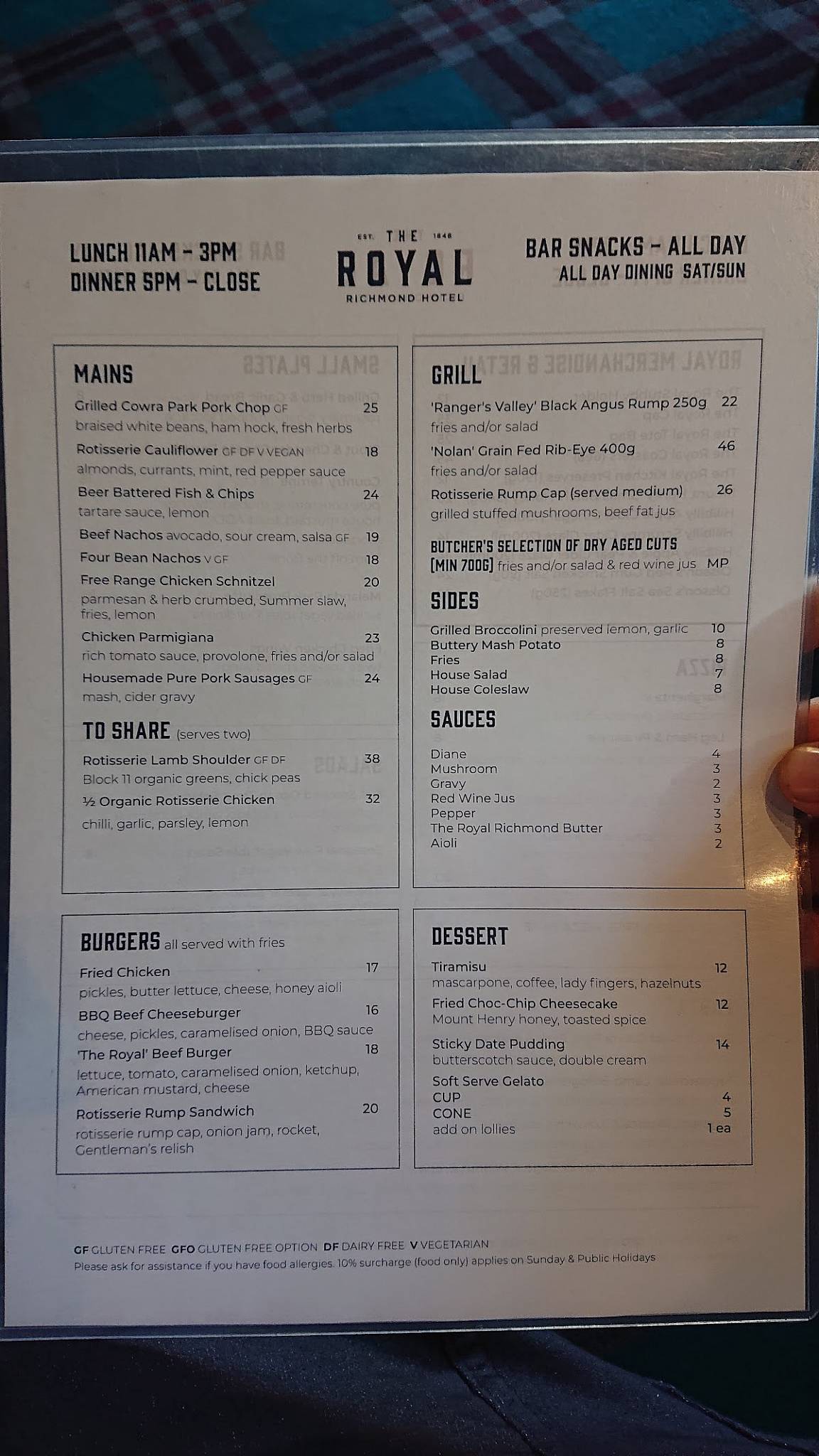 Menu at The Royal Richmond pub & bar, Richmond