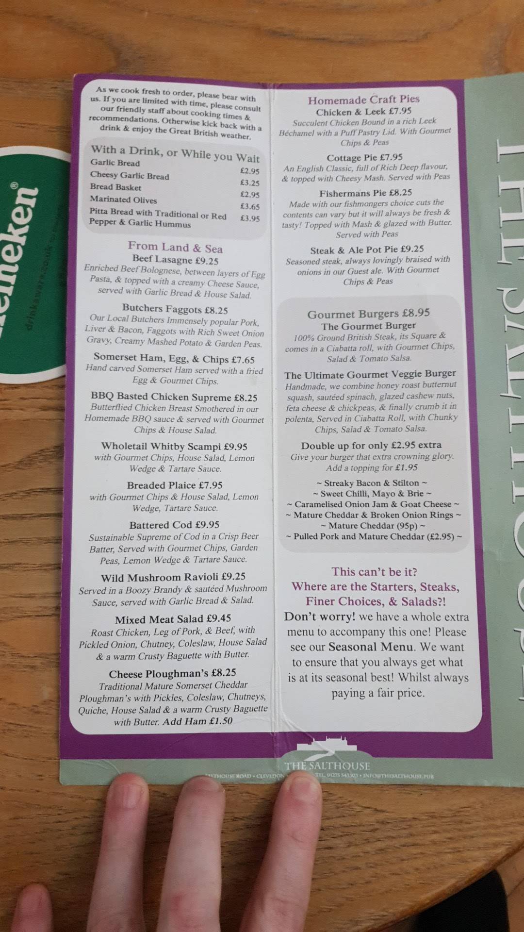 Menu at The Salthouse Bar and Restaurant, Clevedon, Clevedon