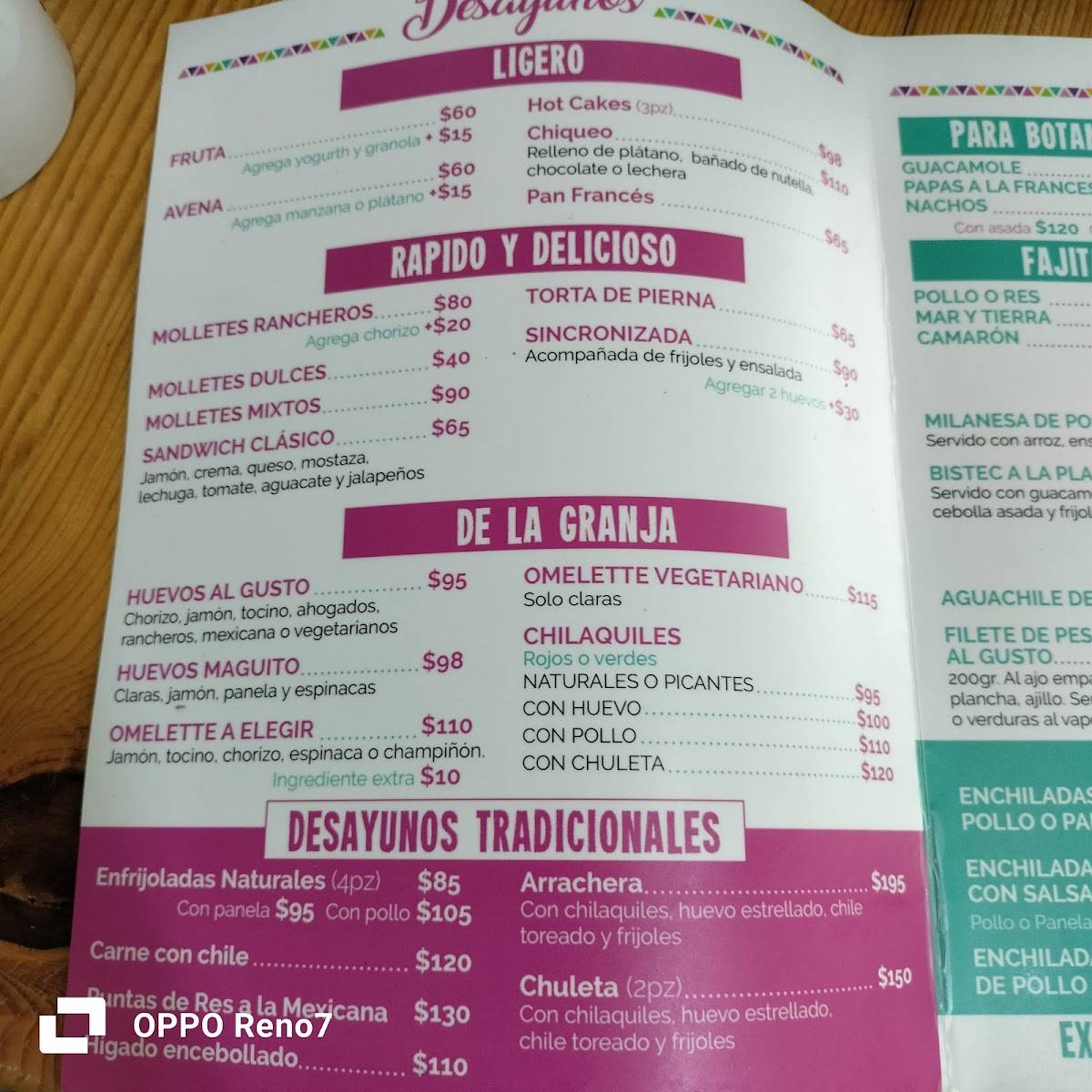 Menu at La Chula Comida Mexicana restaurant, Puerto Vallarta
