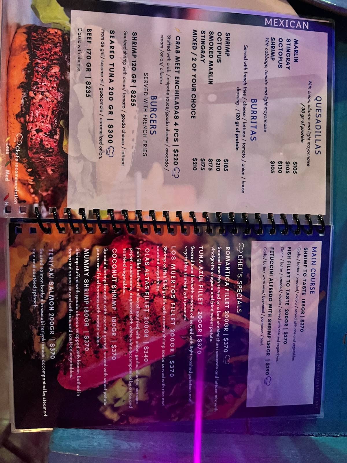 Menu at Tuna Azul Zona Romantica restaurant, Puerto Vallarta