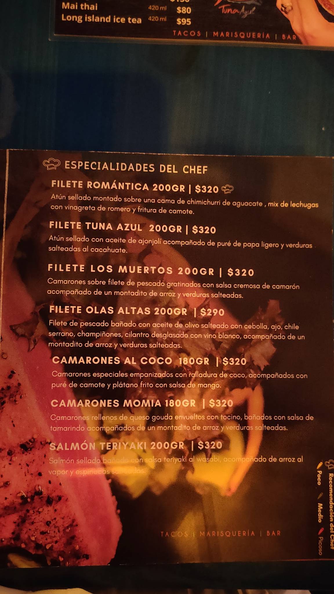Menu at Tuna Azul Zona Romantica restaurant, Puerto Vallarta