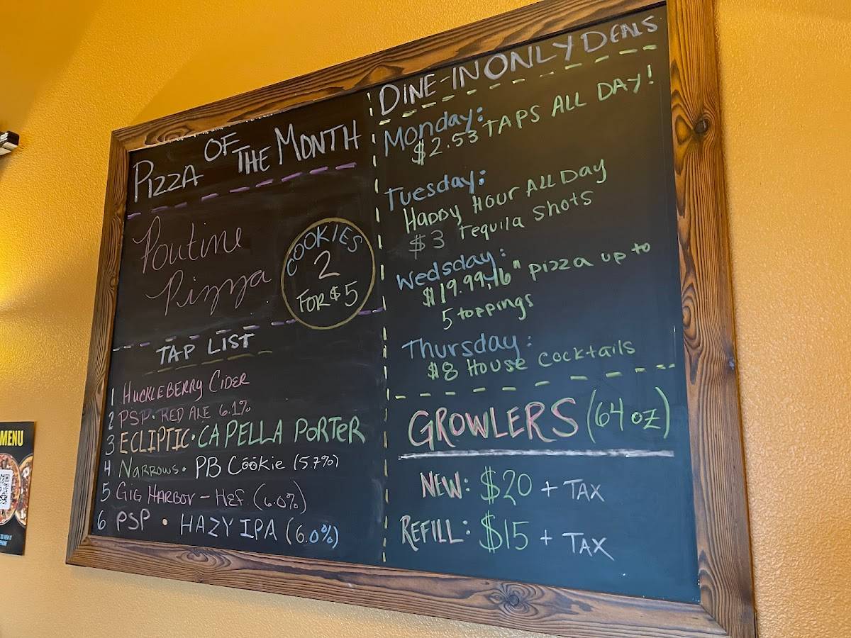 Menu at Puget Sound Pizza pizzeria, Tacoma, 124 146th St S