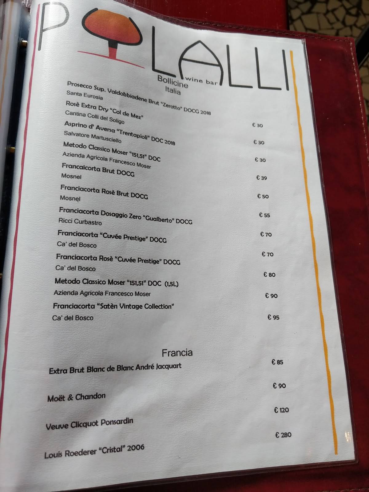 Menu at Pulalli pub & bar, Capri, Piazza Umberto I