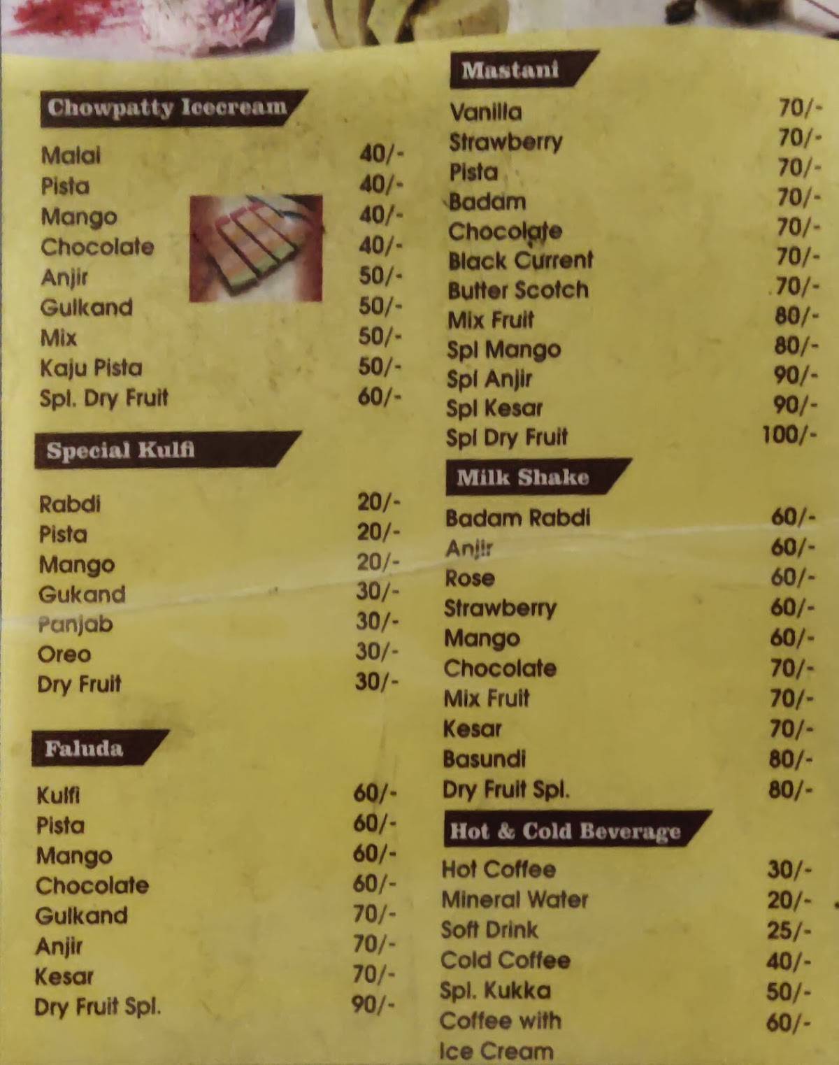 Menu at Sharma Ice Cream & Pav Bhaji, Pimpri-Chinchwad, Sankeshwar crimson