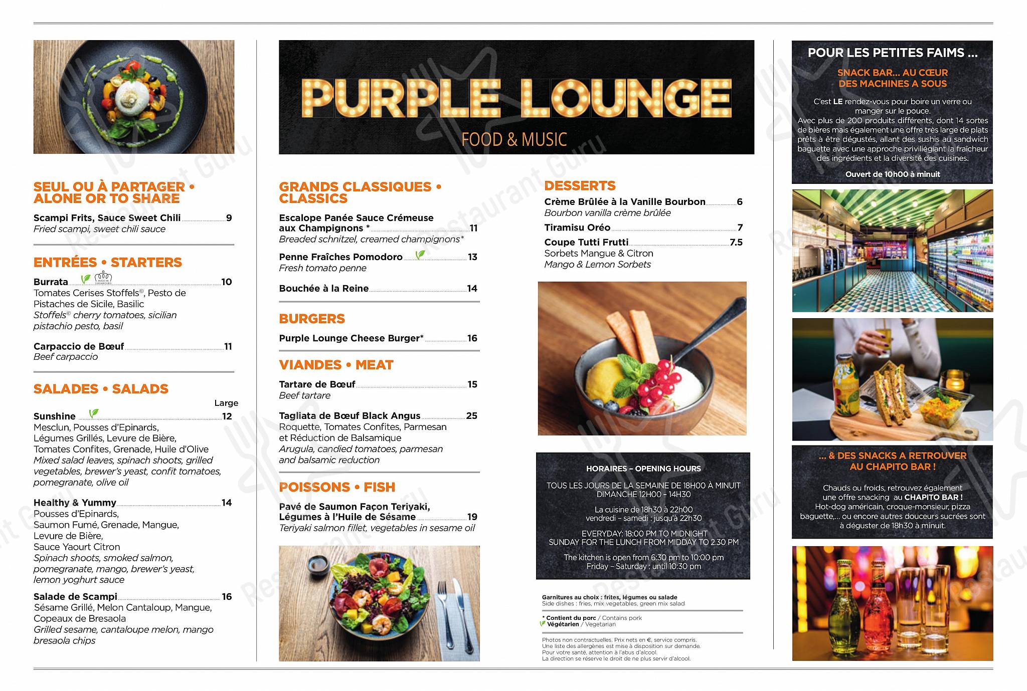Speisekarte von Purple Lounge restaurant, Bad Mondorf