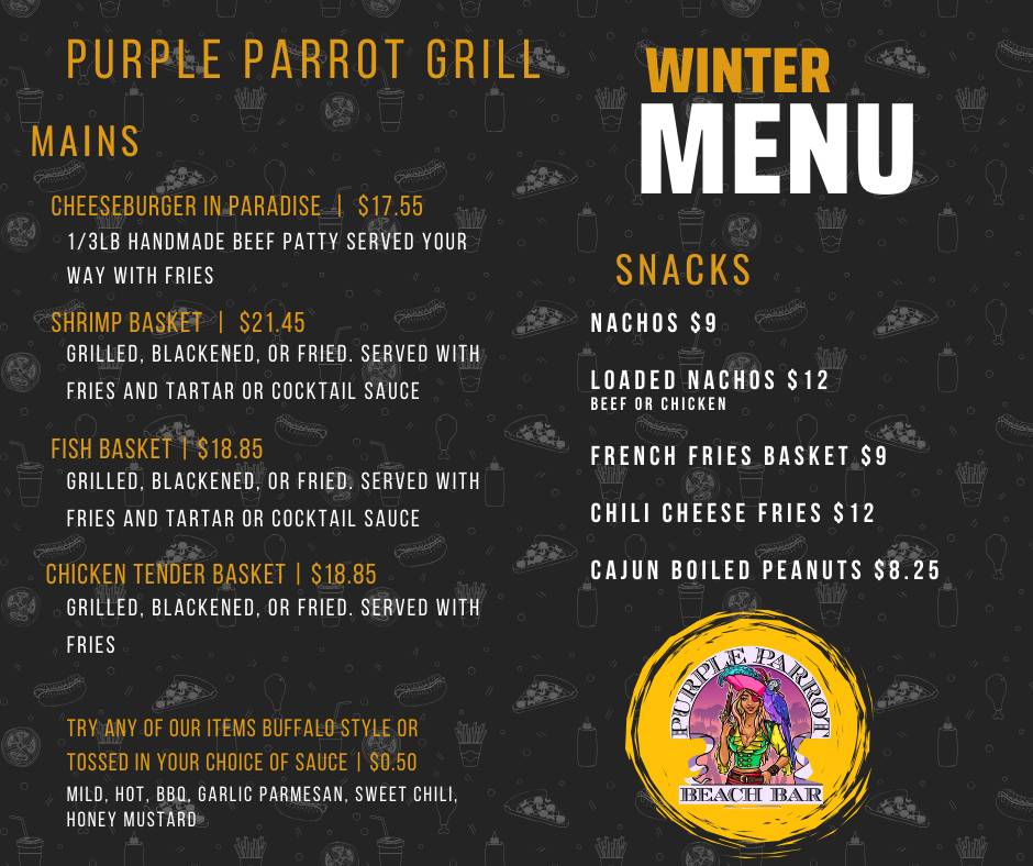 Menu at Purple Parrot Beach Bar & Grill, Perdido Key