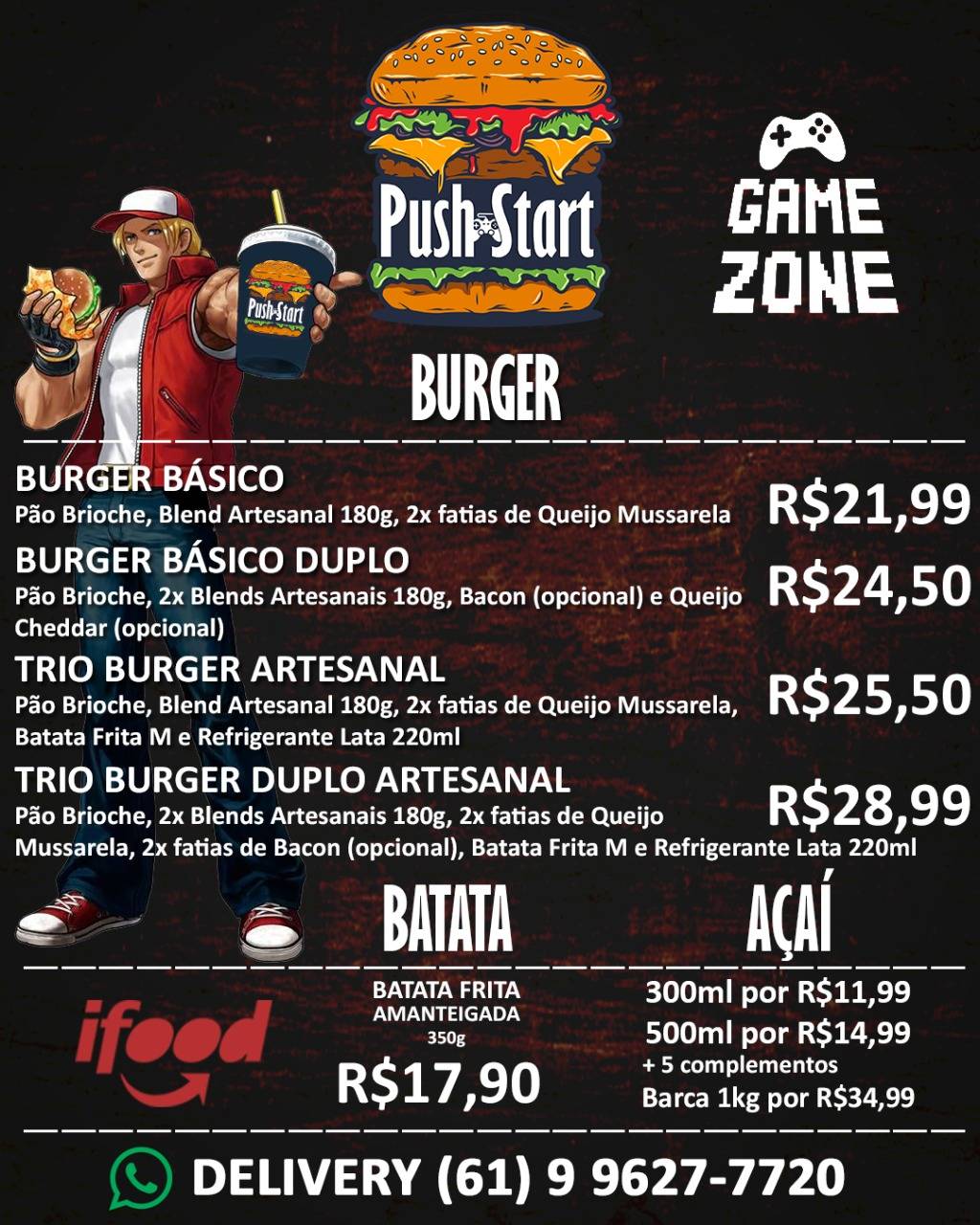 Menu at Push Start restaurant, Brasília