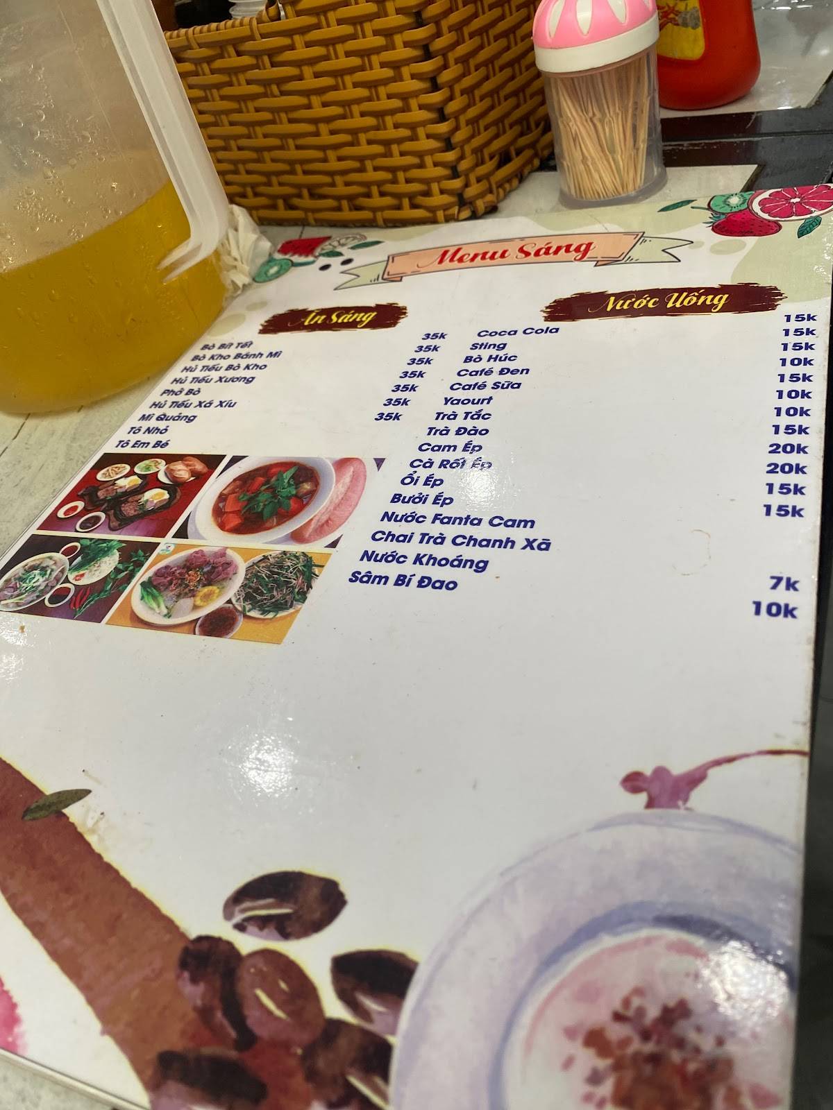 Menu at QUÁN BIBO restaurant, Phan Thiet