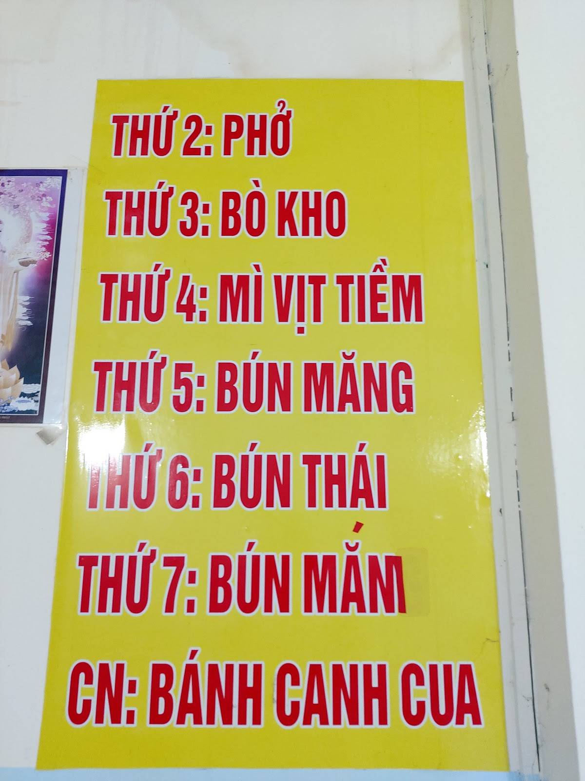 Menu at Quán Bún Bò Huế Chay restaurant, Ho Chi Minh City