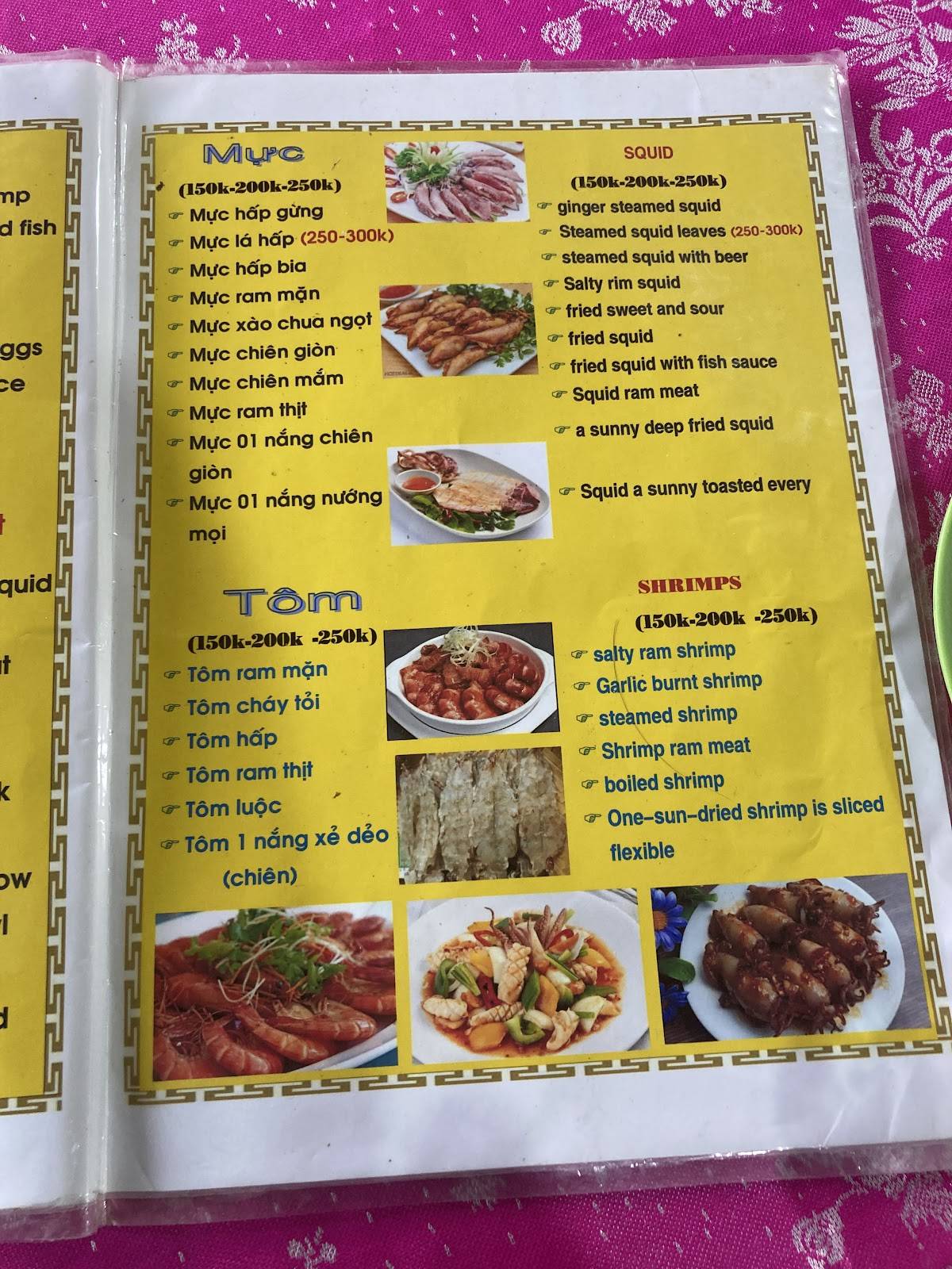 Menu at Quán Lẩu mực Châu, Ninh Hòa