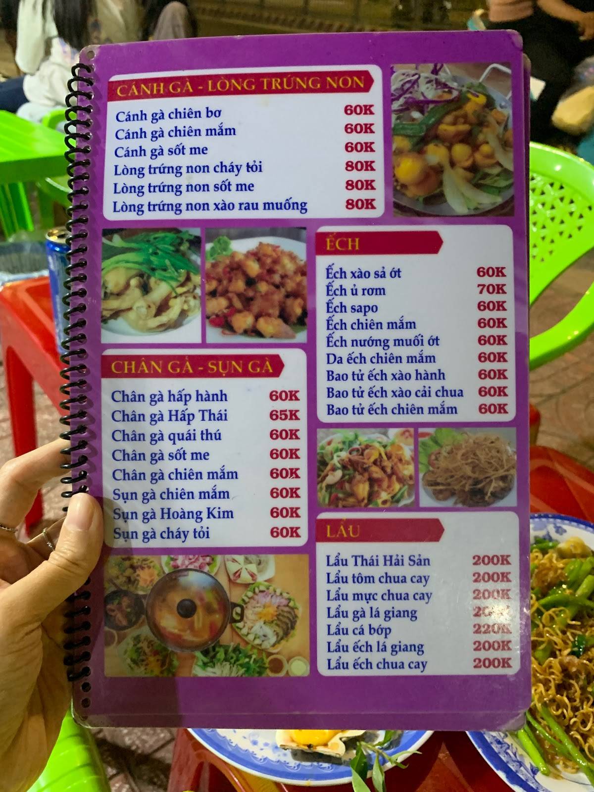 Menu at Quán Ốc Tư Ù restaurant, Phan Thiet