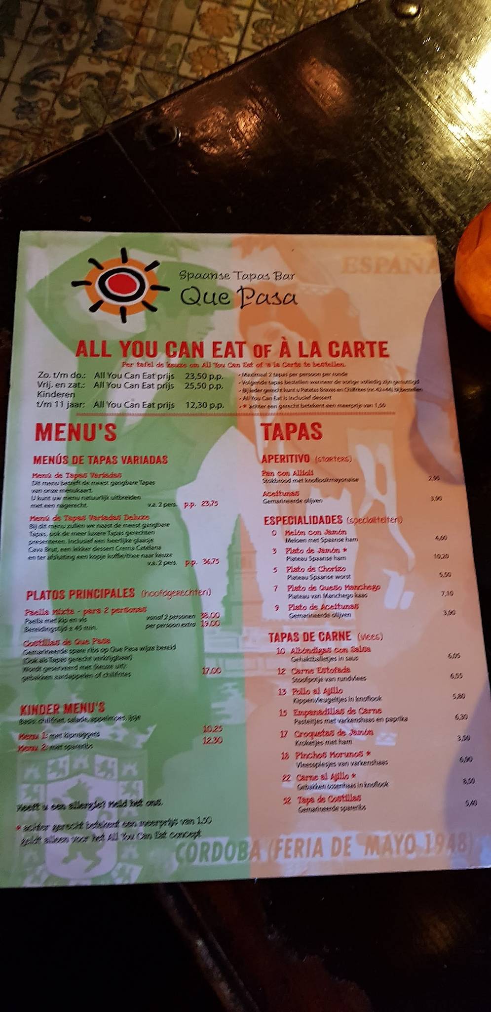 Menu au Que Pasa, Zaandam