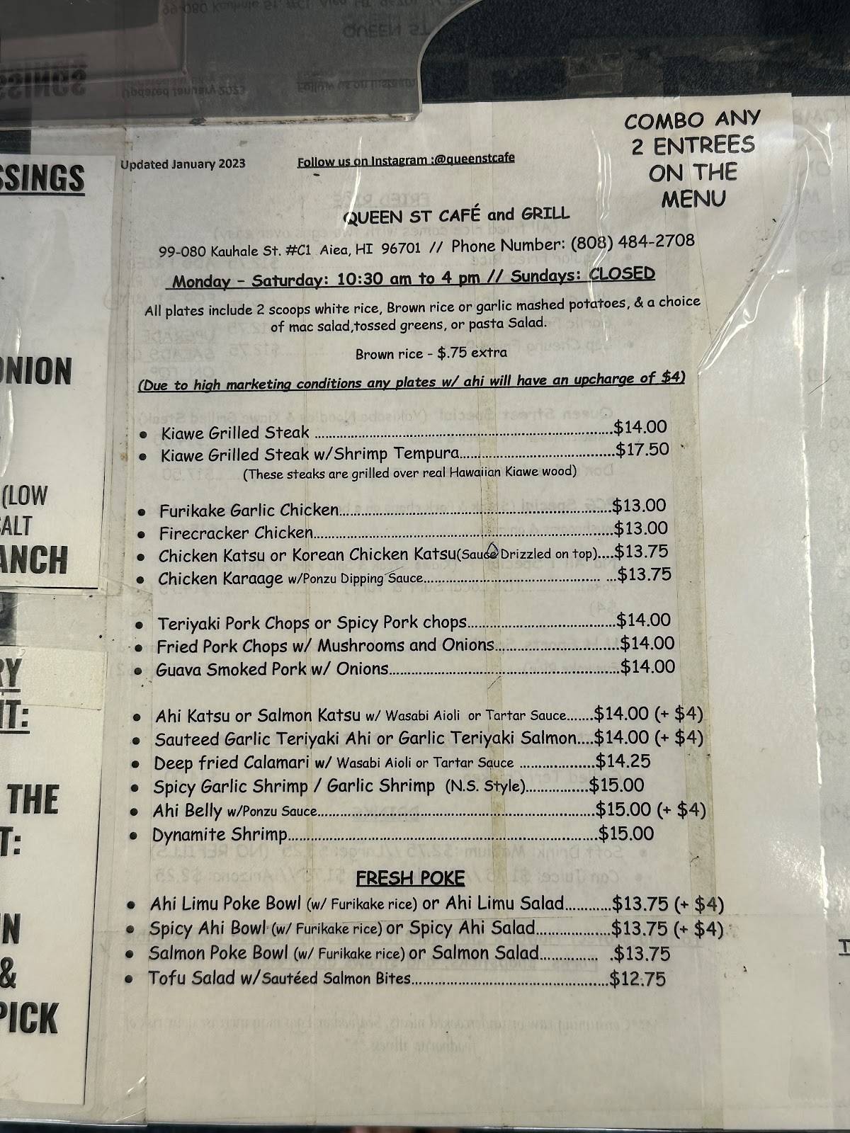 Menu at Queen Street Cafe & Grill, Aiea