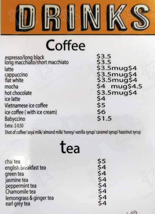 Menu at Queenie's cafe, Southbank