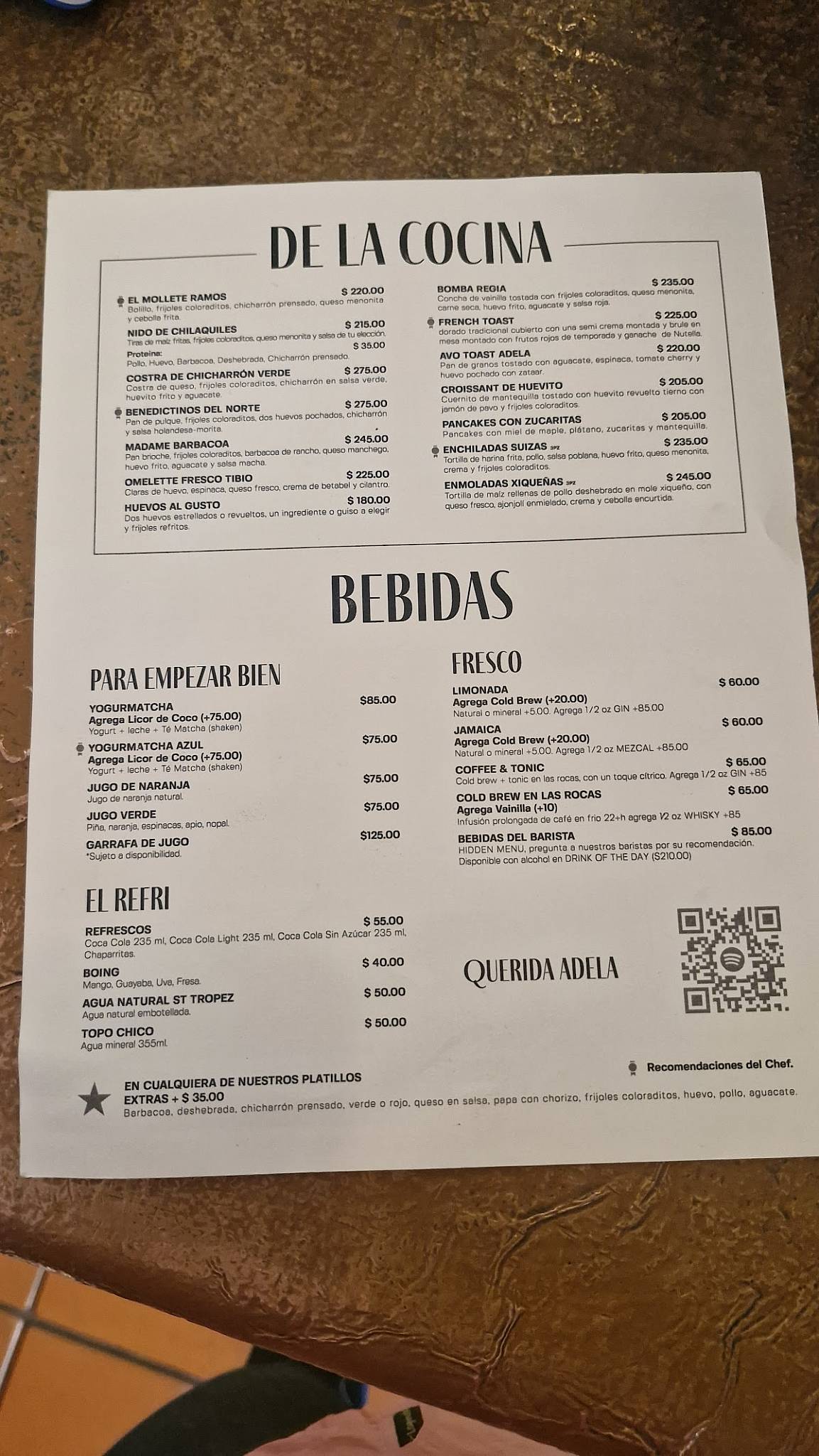 Carta de Querida Adela - Café & Cocina, San Pedro Garza García