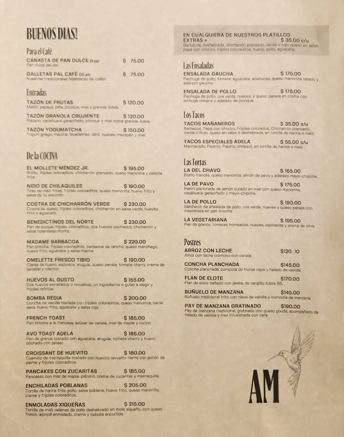 Carta de Querida Adela - Café & Cocina, San Pedro Garza García
