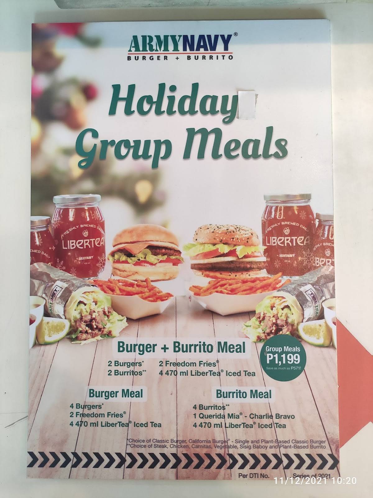 Menu at ArmyNavy Burger + Burrito restaurant, Quezon City, U.P. Ayaland ...