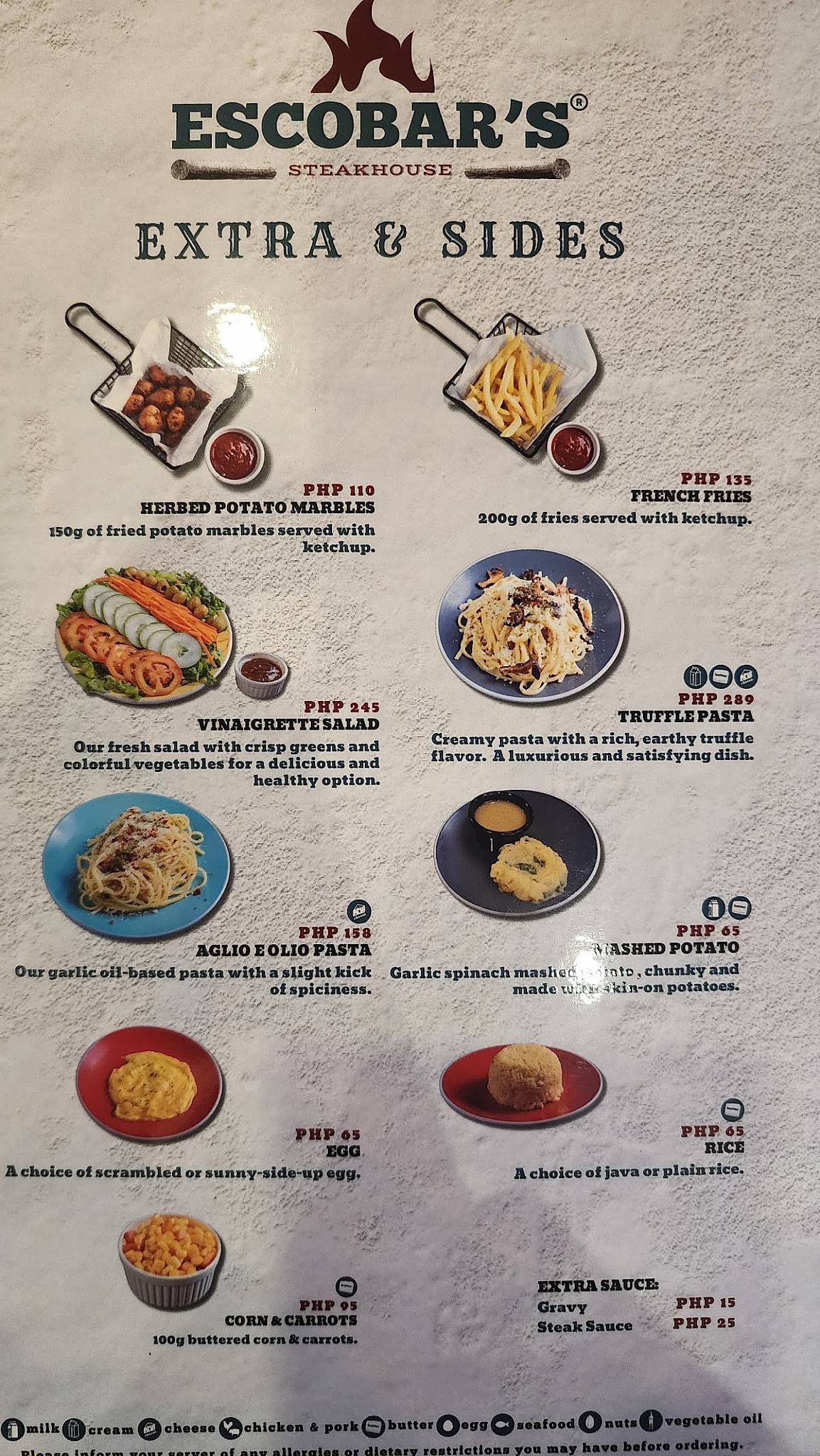 Menu at Escobar’s Steakhouse, Quezon City
