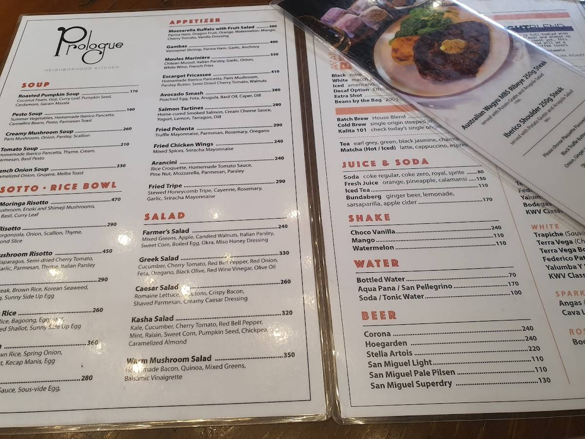 Menu at Prologue QC restaurant, Quezon City