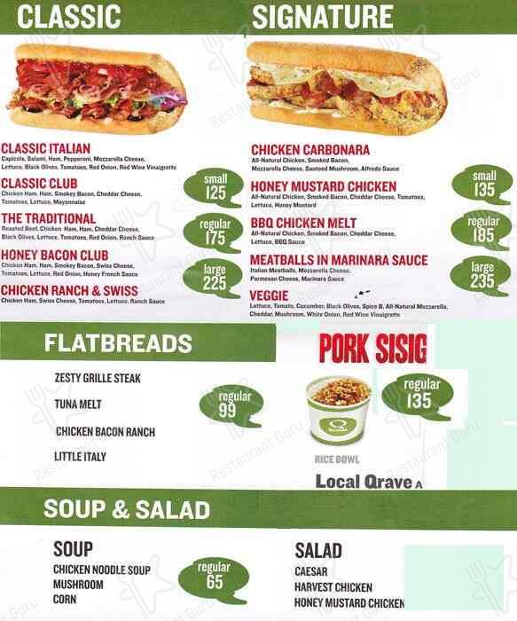 Menu at Quiznos, Quezon City, 3rd Flr