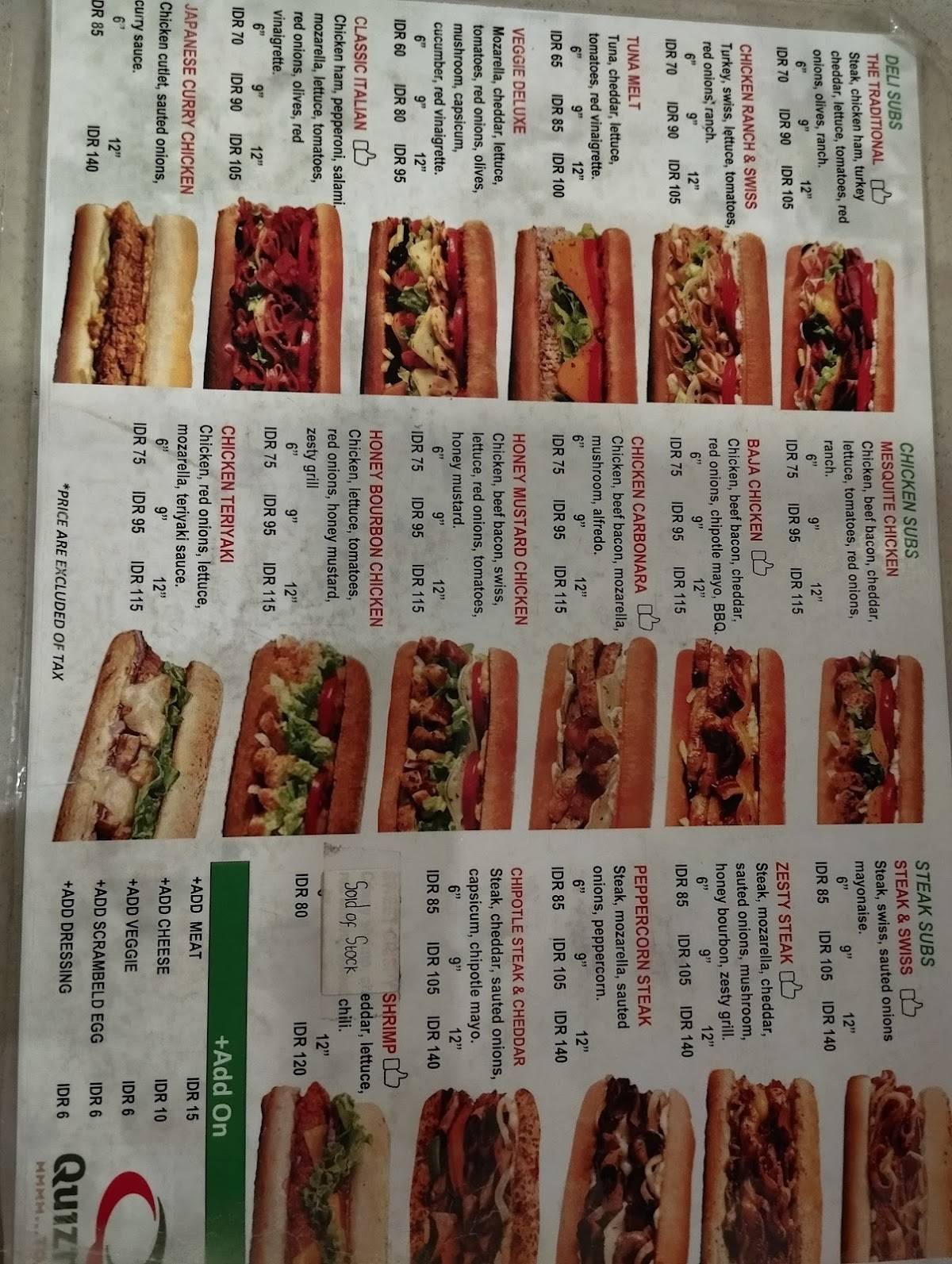 Menu at Quiznos Sub (Belum Sertifikat Halal) cafe, East Jakarta, Jl. Pemuda