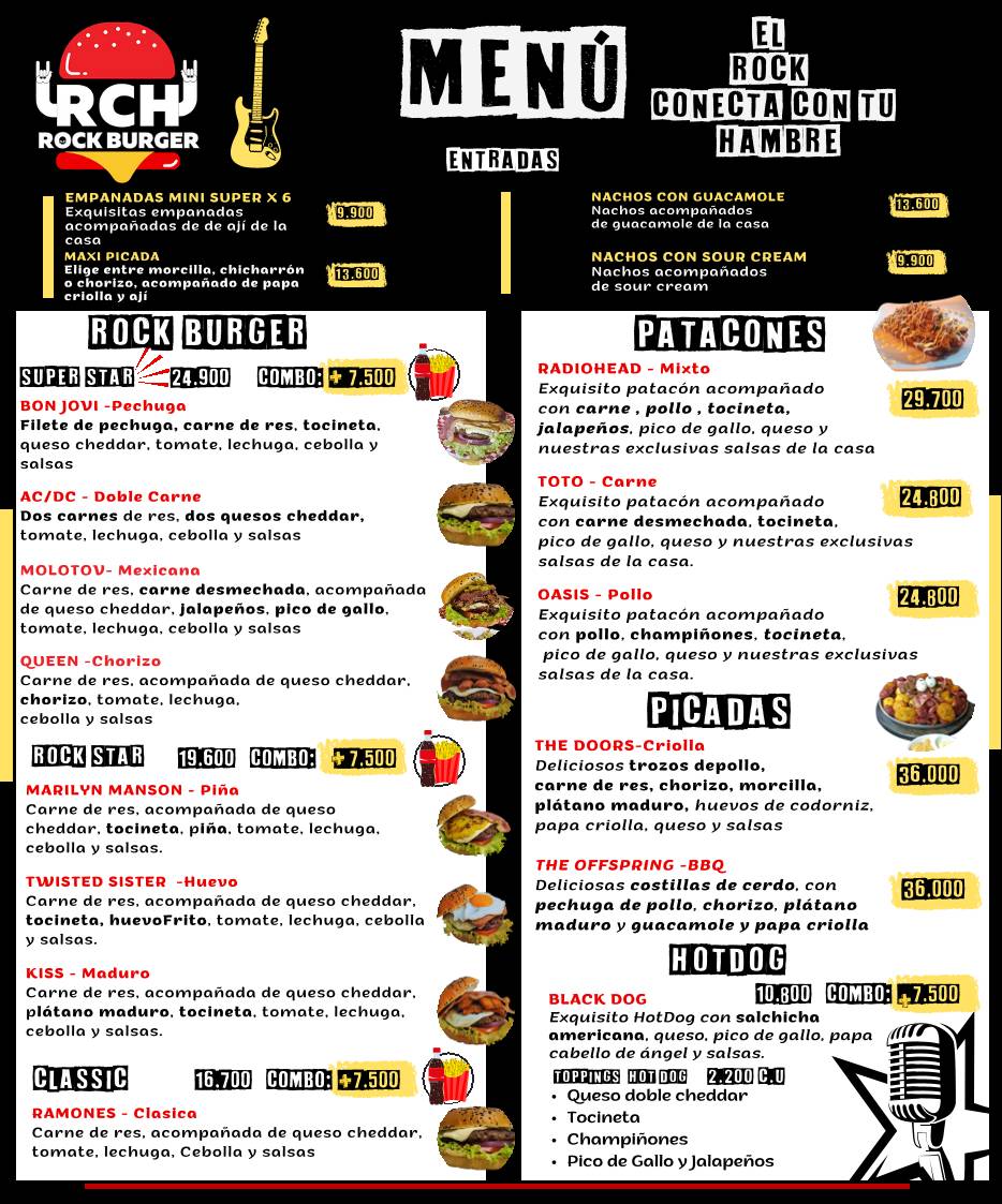 Carta del restaurante RCH - Rock Burger, Bogotá