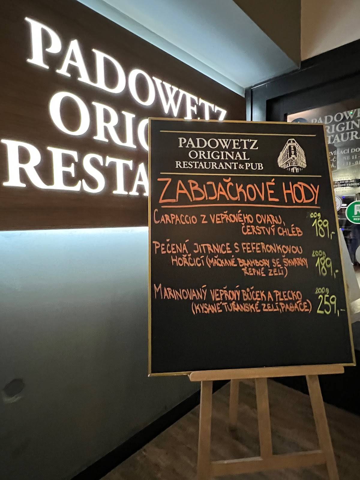 Menu at RESTAURANT&PUB PADOWETZ Pilsner Urquell, Brno