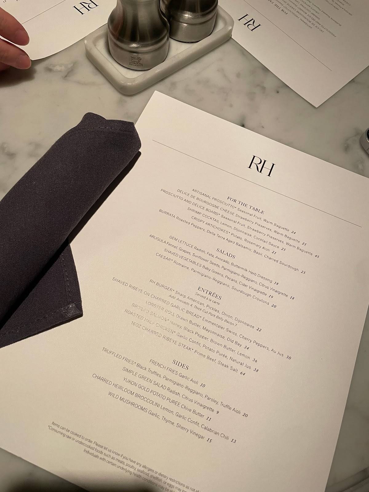 Menu at RH Rooftop Restaurant New York, New York City